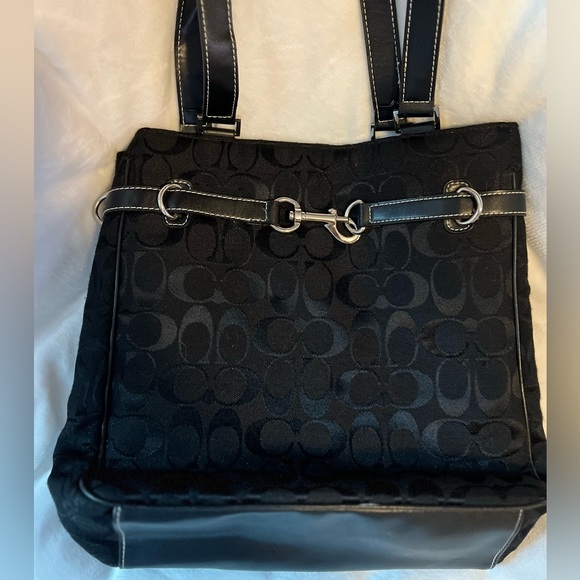 Coach | Bags | Coach Hampton Purse Signature Logo Black Medium Satchel ...